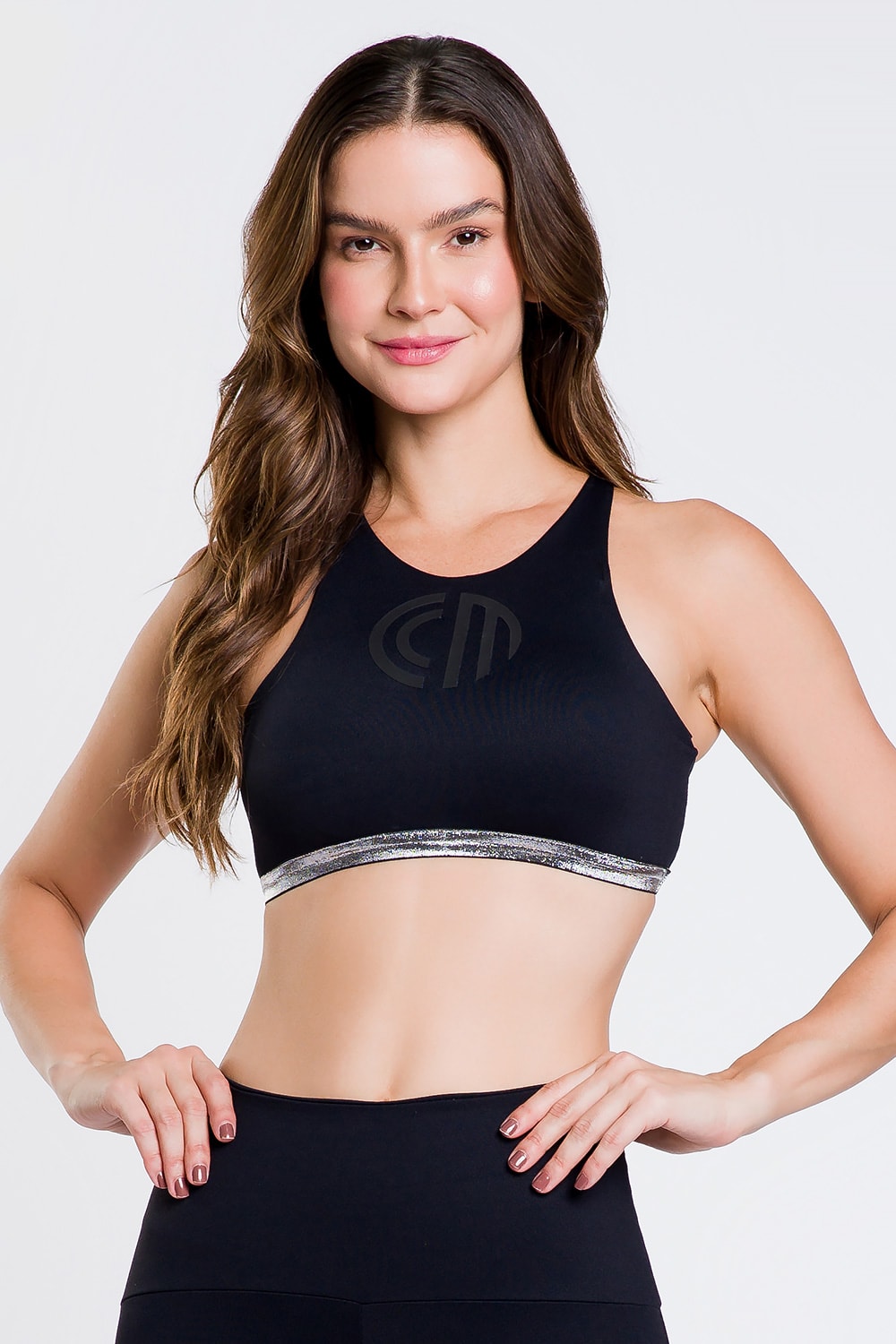 Top Distinto Plt Preto/Elast Prat/Plt Pr Ciclos - CCM